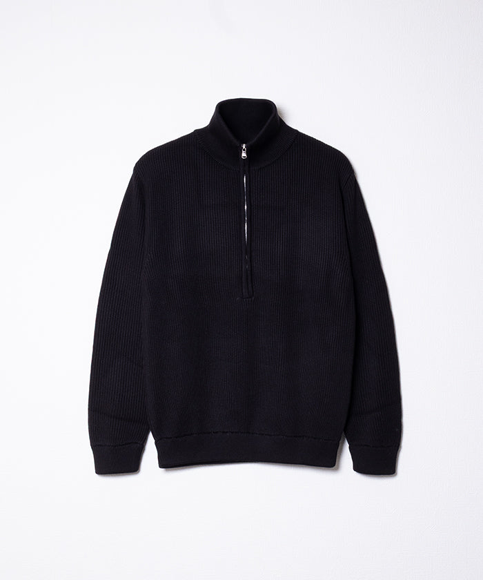 【INTÉRIM】WOOL SILK CASHMERE DEADSTOCK YARN DOUBLE RIB HALF ZIP KNIT ...